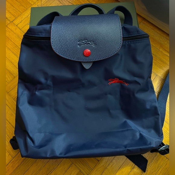 Longchamp | Bags | Longchamp Navy Mini With Red Trim Backpack Le Pliage ...